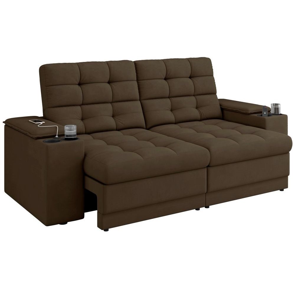 Sofá Retrátil e Reclinável Kansas 3 lugares porta-copos entrada USB ...